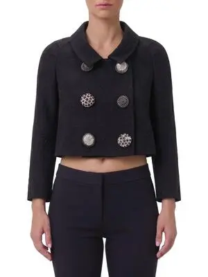 Dries Van Noten Embellished Button Double Breasted Cropped Jacket - Black