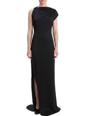 Victoria Beckham One-shoulder Crêpe Evening Gown With Slit - Black