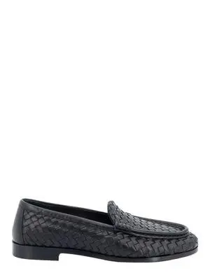 Bottega Veneta Bottega Veneta Silenzio Intrecciato Leather Loafers Black