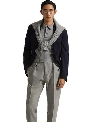 Ralph Lauren Pleated Wool Flannel Trousers Light Grey