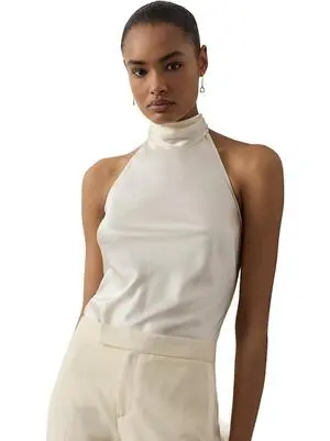 Ralph Lauren Chilton Stretch Silk Charmeuse Top - Lux Cream