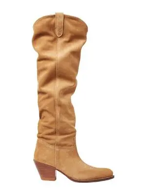Ralph Lauren Suede Western Tall Boots - Caramel