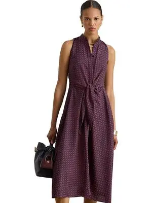 Ralph Lauren Printed Tie-front Sleeveless Dress - Navy Multi