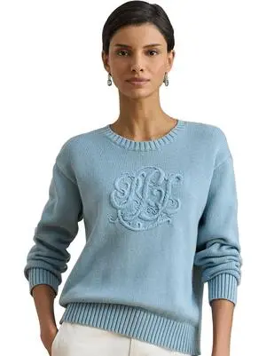 Ralph Lauren Embroidered-logo Combed Cotton Sweater - Blue Note