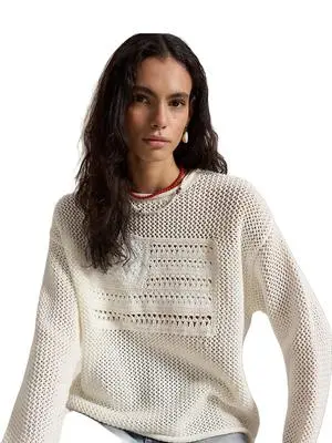 Ralph Lauren Tonal Flag Pointelle Sweater - White Multi