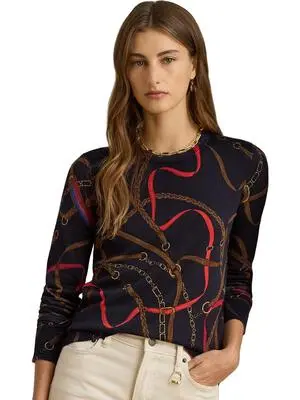 Ralph Lauren Belting-print Cotton-blend Sweater - Navy Multi