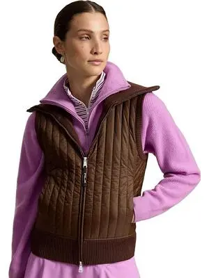 Ralph Lauren Quilted-panel Wool Zip Vest - Chocolate Mousse