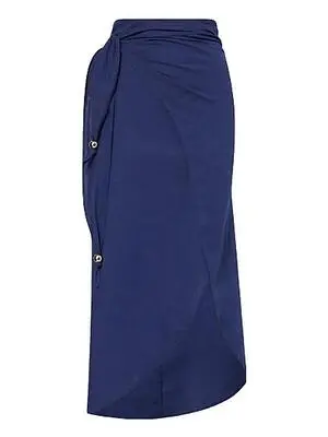 Melissa Odabash Winnie Draped Wrap-front Cotton And Linen Skirt - Navy