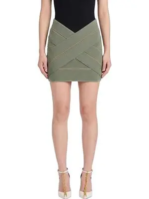 Balmain Striped Jersey Mini Skirt - Green