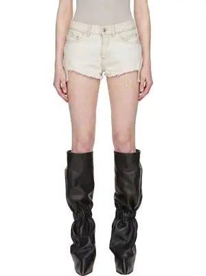 Rick Owens Distressed Denim Shorts - White