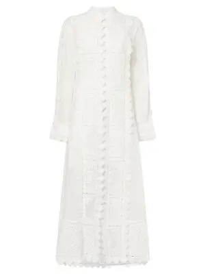 Zimmermann Aster Embroidered Ramie Midi Dress - Ivory