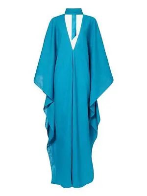 TALLER MARMO V-neck Draped Linen Kaftan - Peacock
