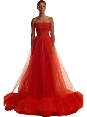 MILLA Airy Tulle Maxi Dress - Coral