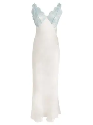 Sandro Satin Lace-trim Maxi Dress - Beige