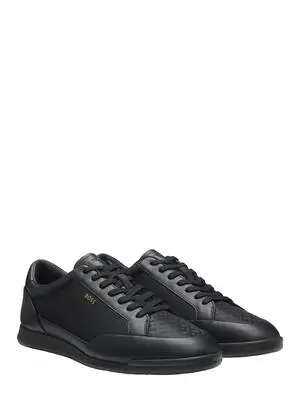 BOSS Leather Sneakers With Monogram Panel - Black