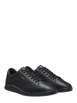BOSS Leather Low Top Sneakers With Logo - Black
