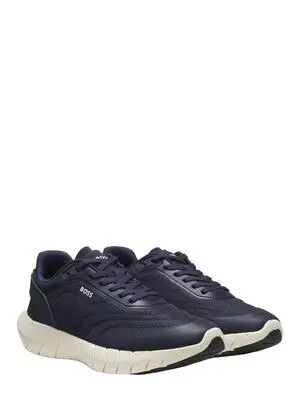 BOSS Running Sneakers With Leather Trims - Dark Blue