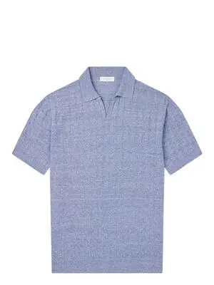 Boglioli Ribbed Linen And Cotton-blend Polo Shirt - Blue