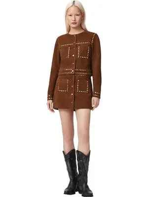 ALLSAINTS Alice Suede Studded Trucker Jacket - Brown