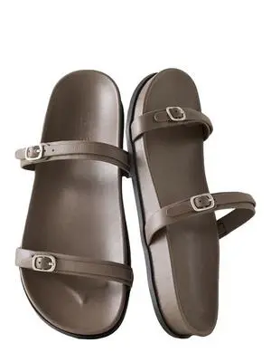 HAVEN WELL WITHIN Leather Double Strap Buckle Sandals - Slate Brown