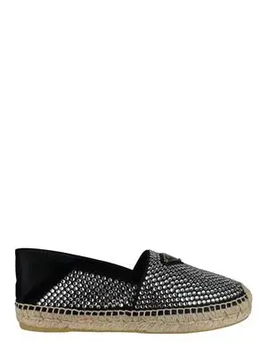 Prada Crystal Embellished Canvas Espadrilles With Metal Logo - Silver
