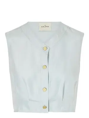 Le Kasha Haima V-neck Silk Top - Blue