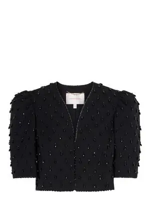 Carolina Herrera Cropped Crystal-embellished Wool-blend Jacket - Black
