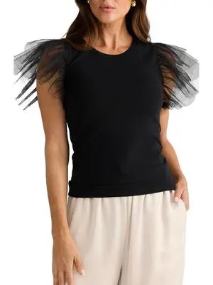 BRAVE+TRUE Chance Flutter Sleeve T-shirt - Black