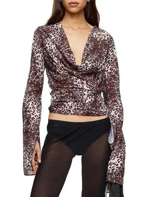 Lioness Daze Cowl Neck Crop Top - Leopard
