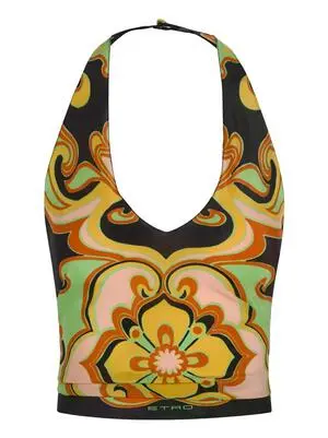Etro Floral-print Halterneck Top - Black