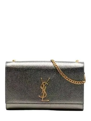 Saint Laurent Metallic Leather Monogram Kate Wallet On Chain - Silver