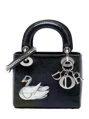 Dior 2016 Mini Deerskin Jeweled Swan Lady Satchel - Black
