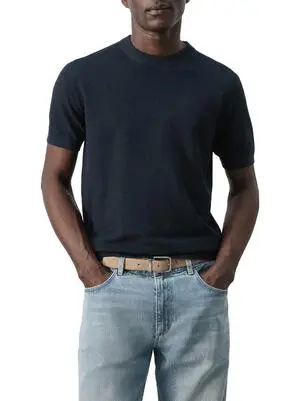Mango Fine Knit T-shirt - Navy