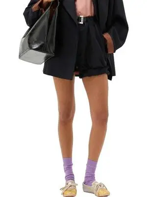 Versace Pinstriped Virgin Wool Pleated Shorts - Dark Navy Black