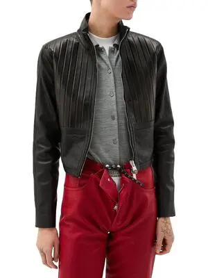 Versace Cropped Plonge Leather Jacket - Black