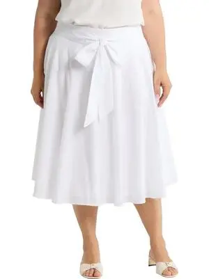 TAHARI ASL Tie-waist Flared Midi Skirt - Ivory