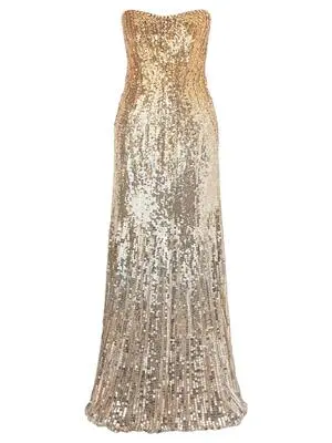 Jenny Packham Lior Embellished Sequined Gown - Silver