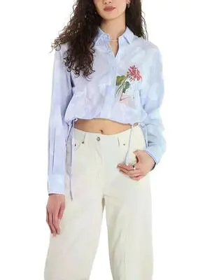 DESIGUAL Floral Print Striped Shirt