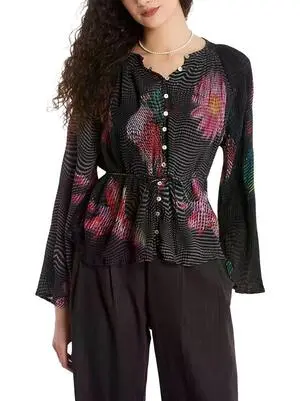Desigual Floral-print Plissé Blouse - Black