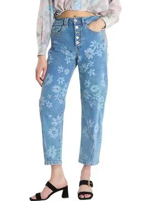 Desigual Floral-Print Jeans Blue