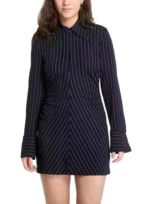 Desigual Pinstripe Gathered Dress - Blue