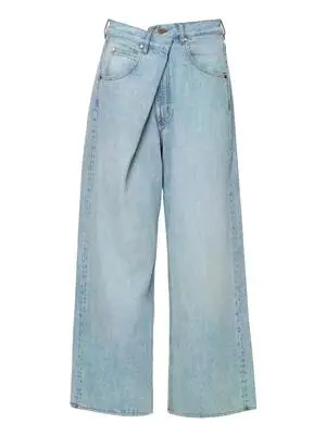 NO44 Asymmetric-waistband Wide-leg Jeans - Blue