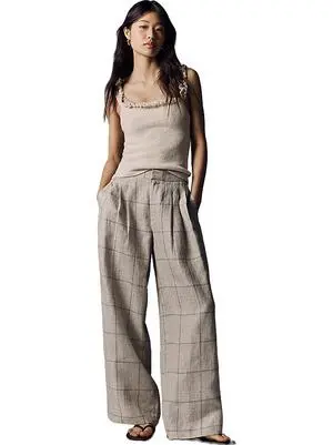 Rag & Bone Plaid Linen Trousers - Ivory Plaid