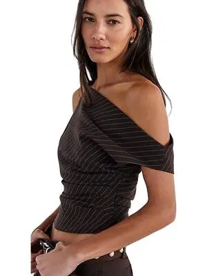 Bec & Bridge Andre Asymmetrical Top - Chocolate Pinstripe