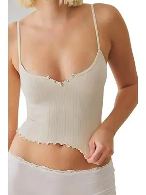 Free People Intimately Fitted Henley Crop Camisole Pearled Ivory
