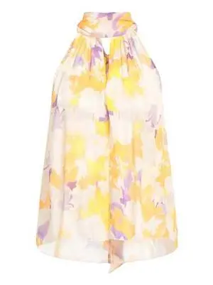 Patrizia Pepe Floral Print Sleeveless Halterneck Top - Orange