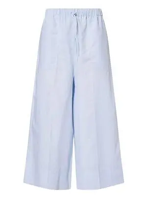 TOTEME Wide-leg Cotton And Linen Trousers With Monogram Embroidery - Sky