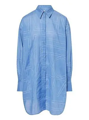 TOTEME Monogram-print Cotton-blend Shirt - Cobalt