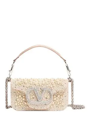 Valentino Garavani Small Shoulder Bag With Imitation Pearl Embellishment - Cream