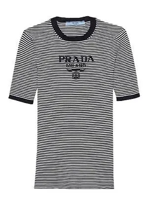 Prada Striped Silk Crewneck Knit Top - Blue